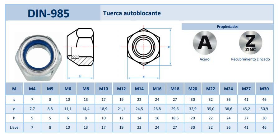 TUERCA ROSCA MÉTRICA HEXAGONAL AUTOBLOCANTE DIN 985 M-8 ZINCADA - HERRAJES DEL PONIENTE